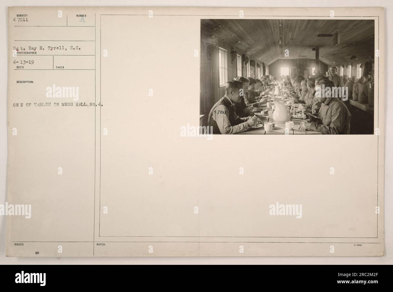 A view of one of the tables in Mess Hall No. 4 during World War One ...