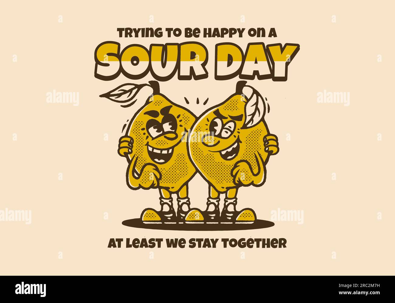 Trying to be happy on a sour day, Two lemons mascot character ...