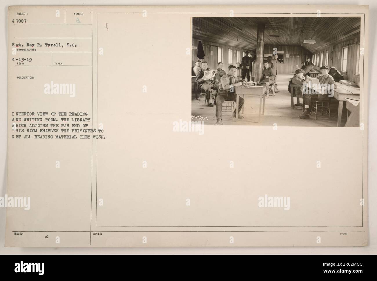 Interior view of a reading and writing room in a military facility ...