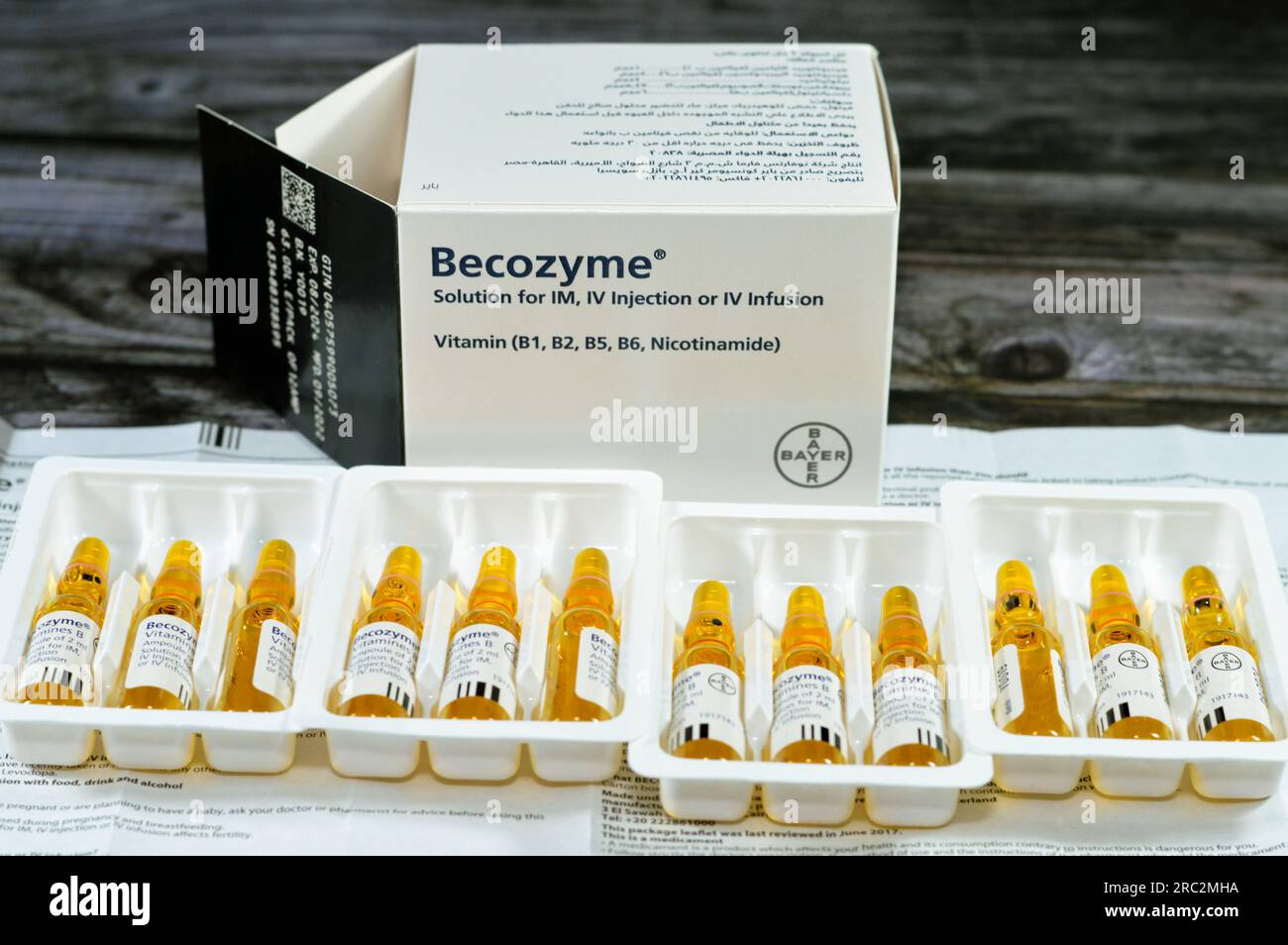 Cairo, Egypt, June 26 2023: Becozyme Injection Vitamins B1, B2, B3, B5 ...