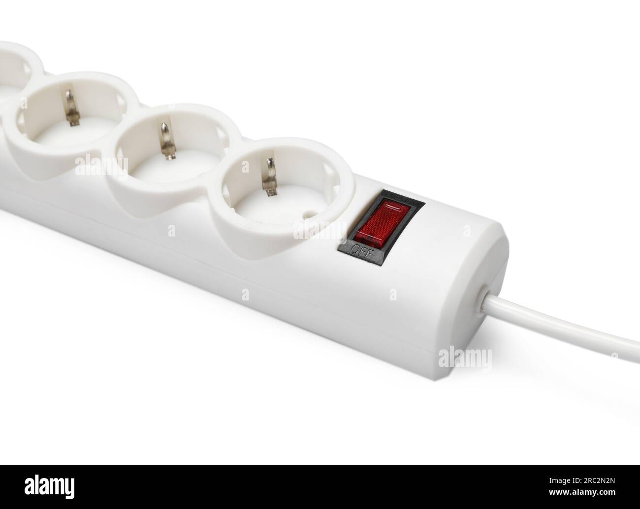 Power strip with switch button on white background, closeup Stock Photo ...