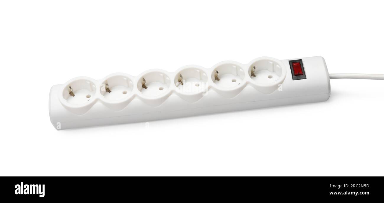 Power strip with switch button on white background Stock Photo - Alamy