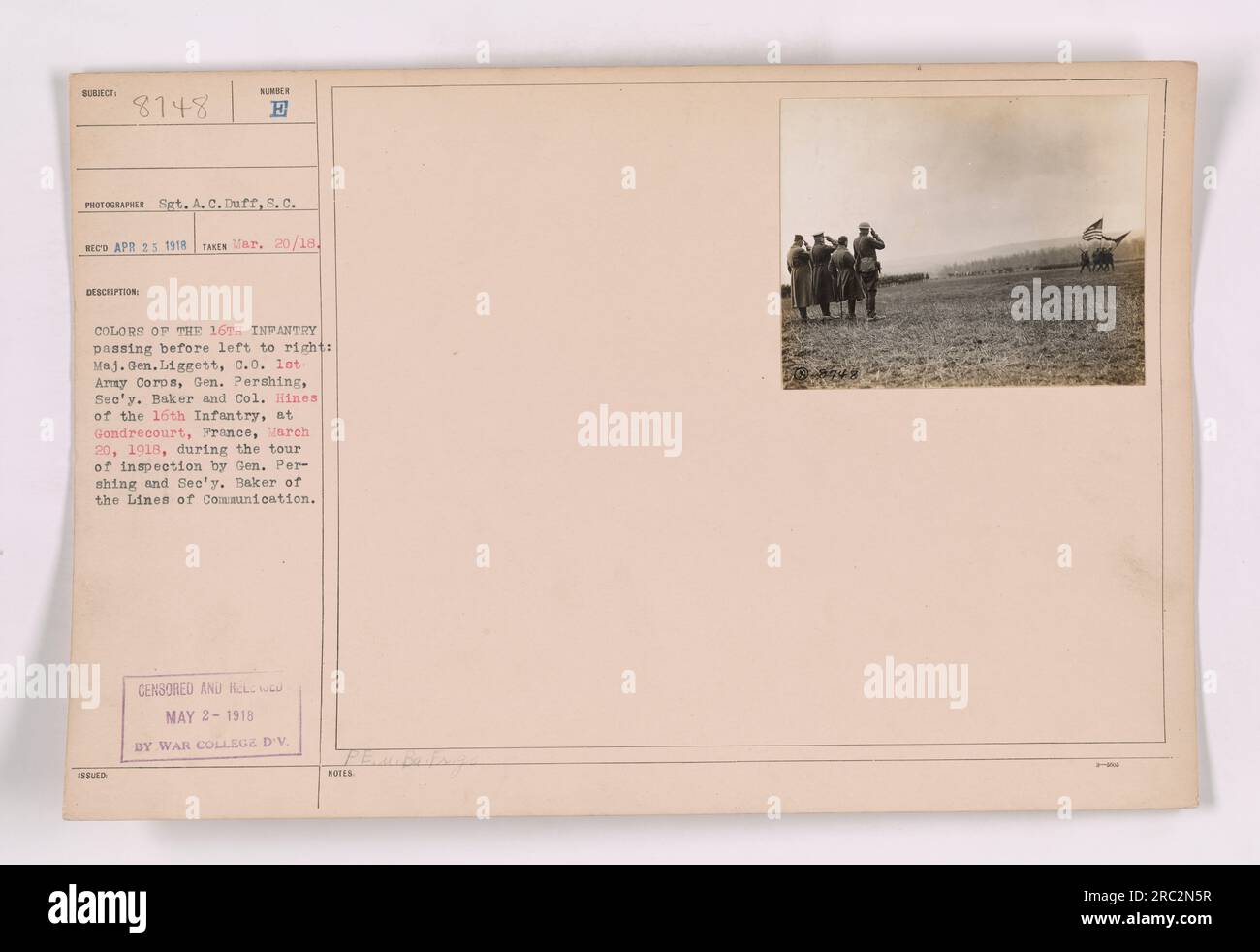 "Major General Liggett, CO 1st Army Corps, General Pershing, Secretary ...