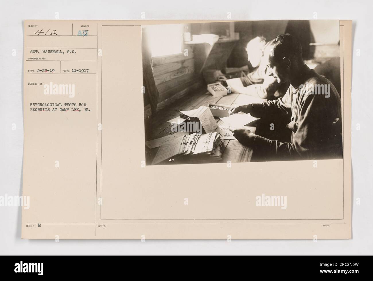 Psychological test conducted for recruits at Camp Lee, VA. The photo ...