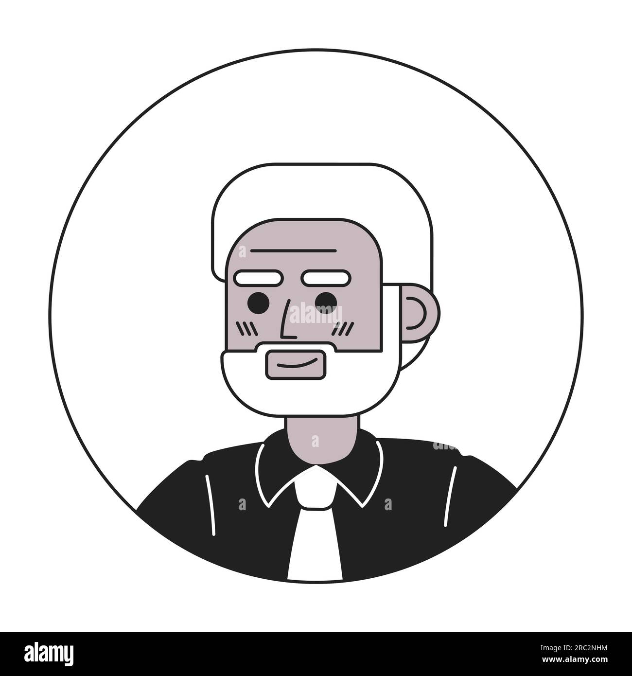 Old man with silver hair and beard monochrome flat linear character ...
