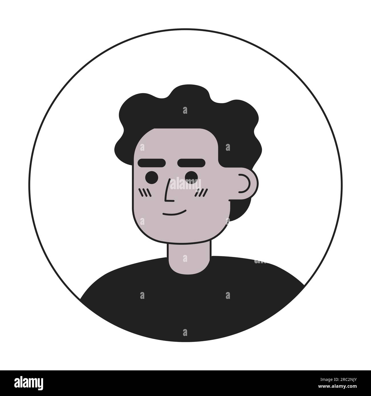 Positive Young Man Monochrome Flat Linear Character Head Stock Vector