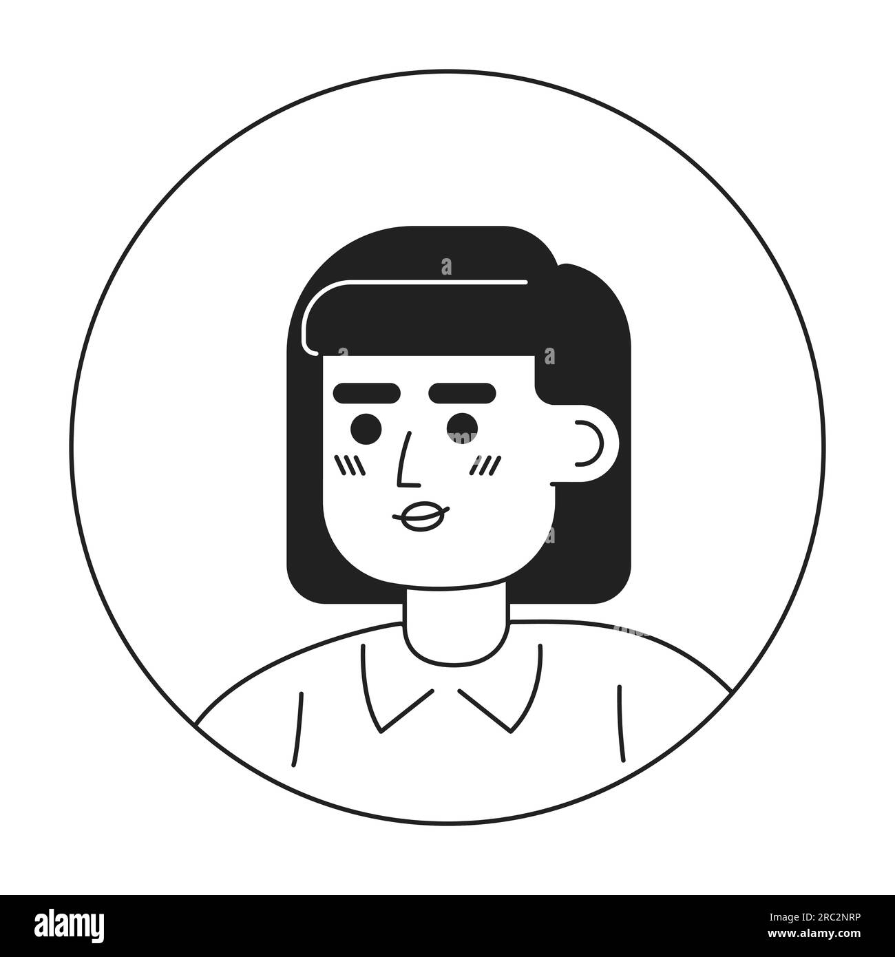Beautiful Woman With Pink Hair And Bob Hairstyle Monochrome Flat Linear