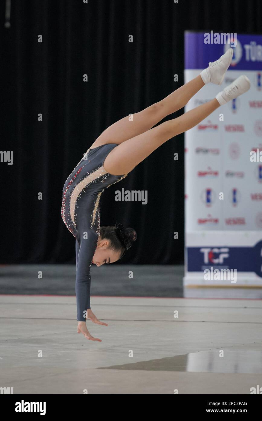 ISTANBUL, TURKIYE - APRIL 01, 2023: Undefined athlete performs during ...