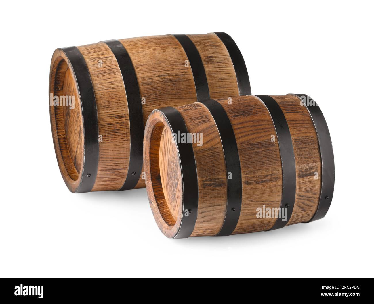 Two traditional wooden barrels isolated on white Stock Photo - Alamy