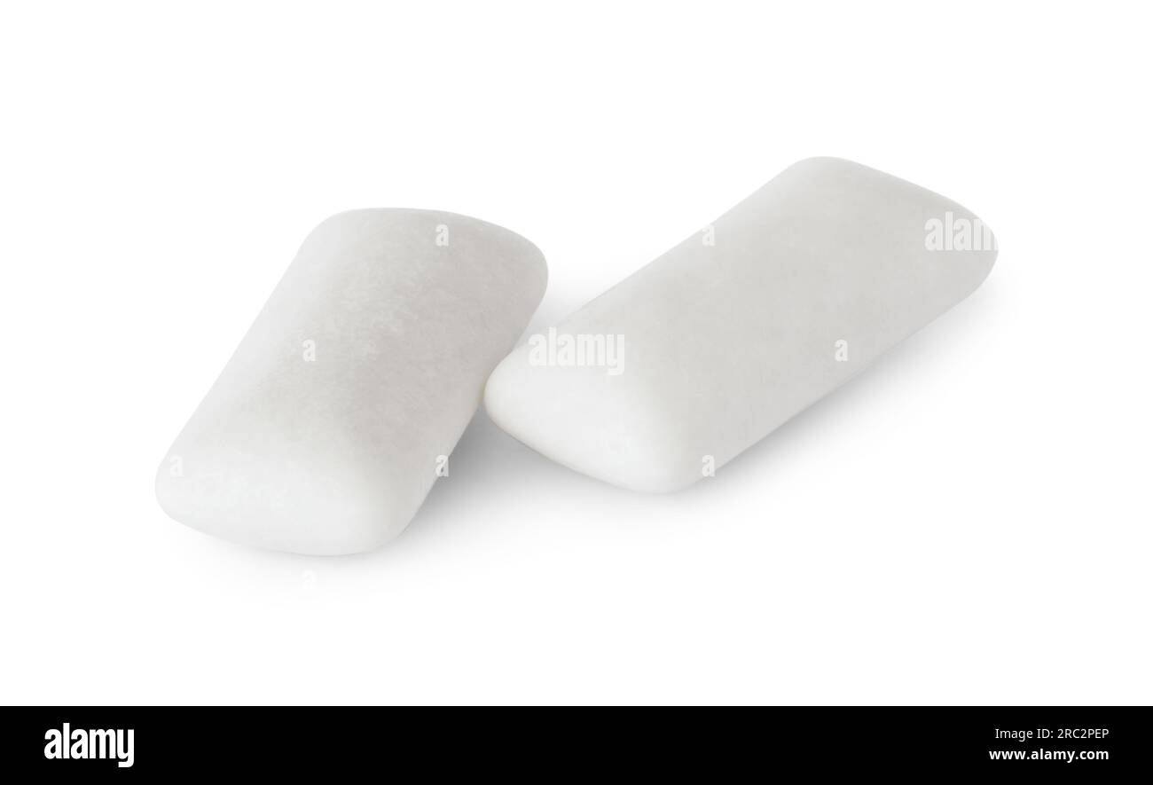 Two tasty chewing gums on white background Stock Photo - Alamy