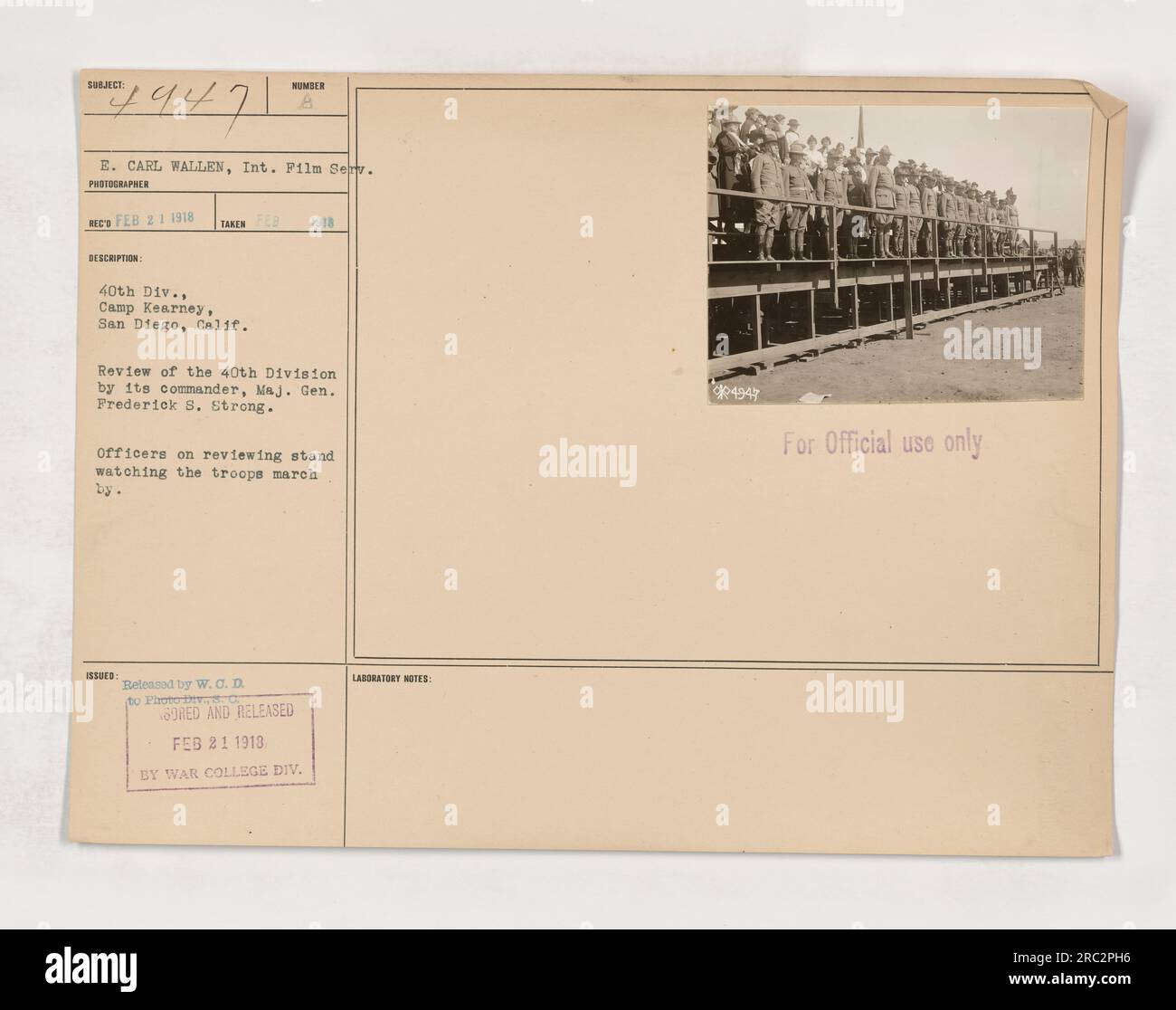 Officers watching the 40th Division review at Camp Kearney in San Diego ...