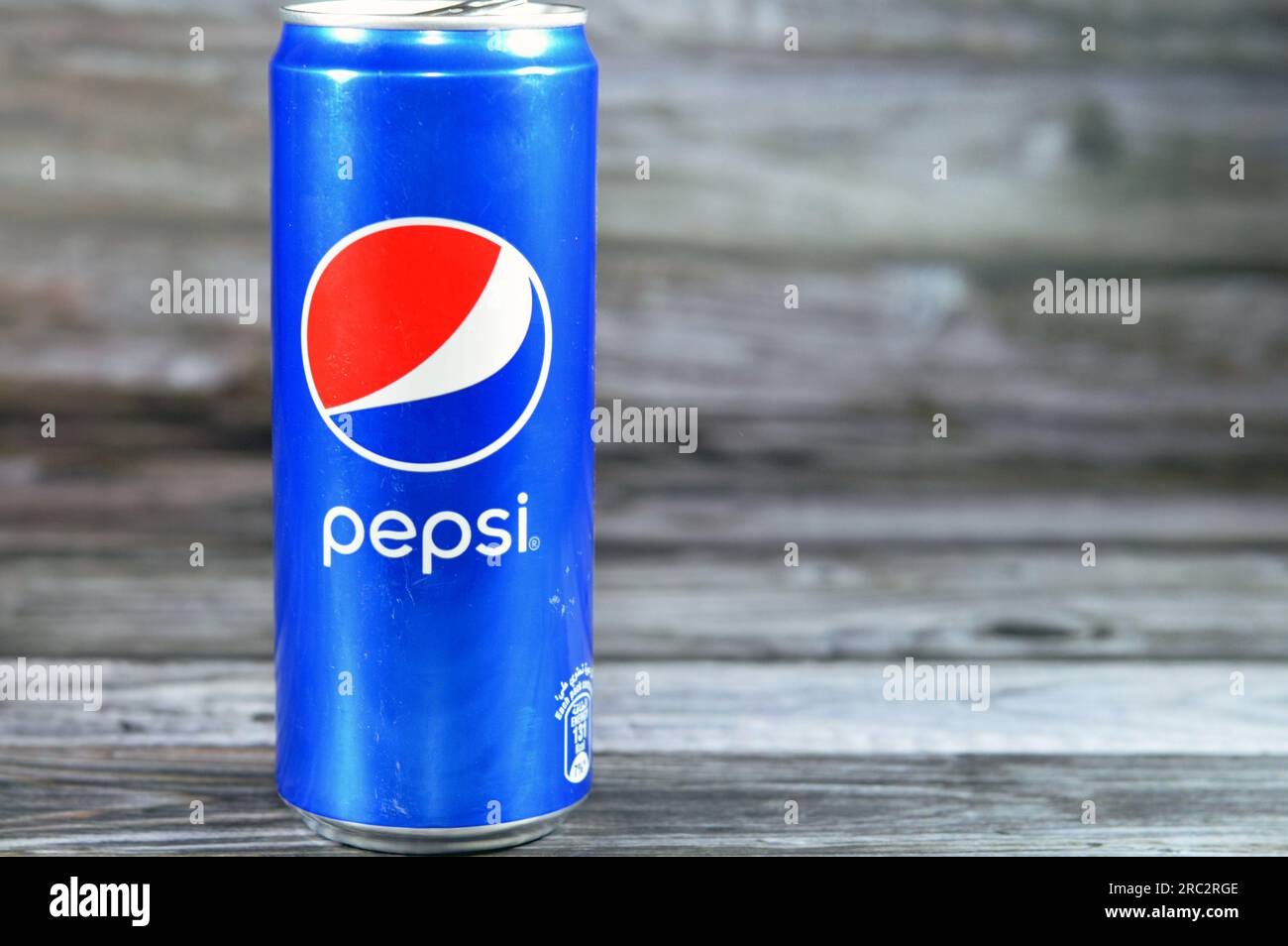 Cairo, Egypt, June 24 2023: Pepsi can, a Cola flavor plastic bottle, a ...
