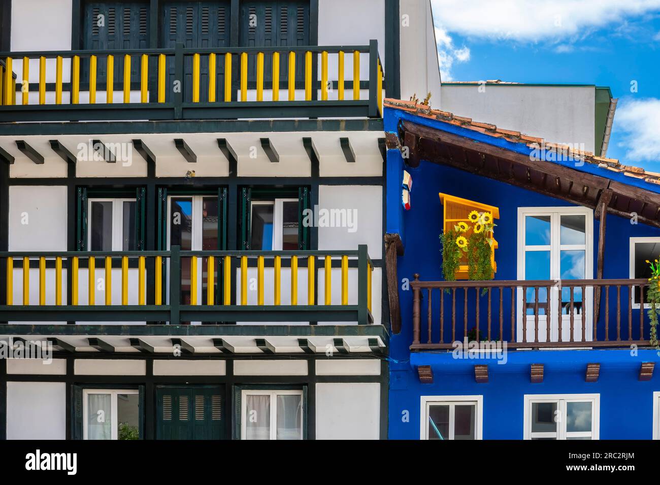 Picturesque half-timbered houses and architecture of Hondarribia old ...