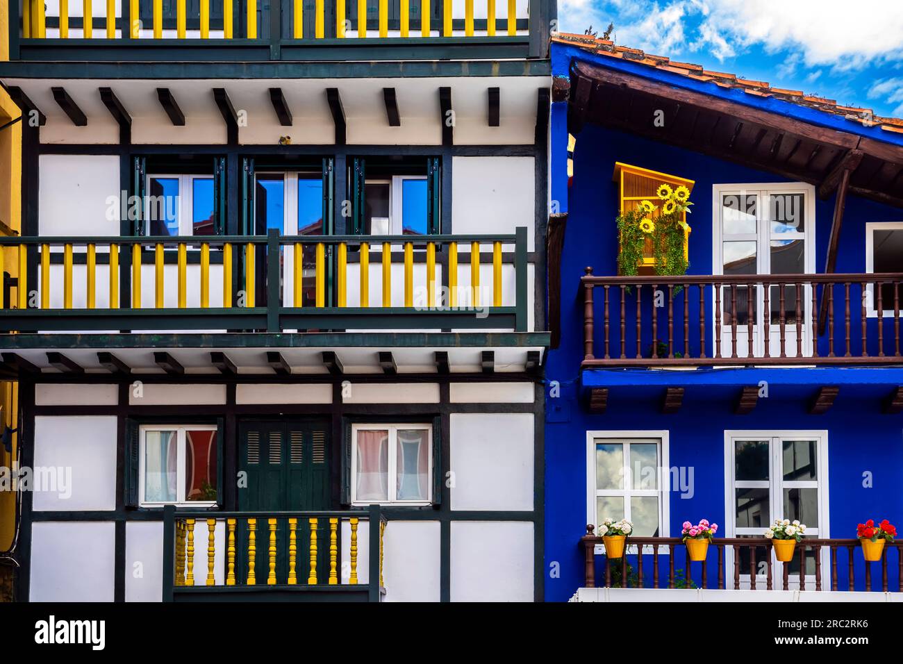 Picturesque half-timbered houses and architecture of Hondarribia old ...