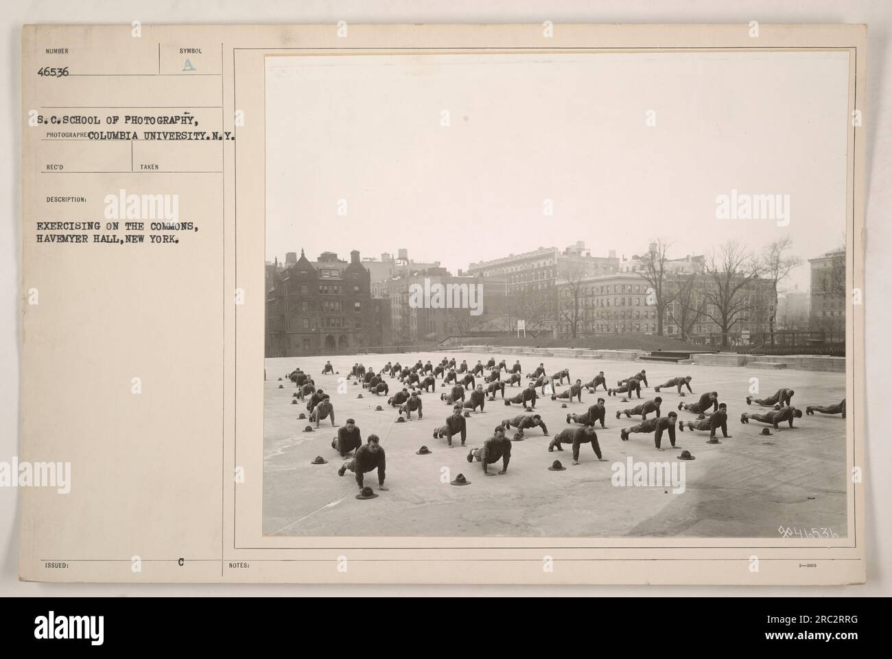 Soldiers exercising on the Commons near Havemyer Hall, New York, during ...