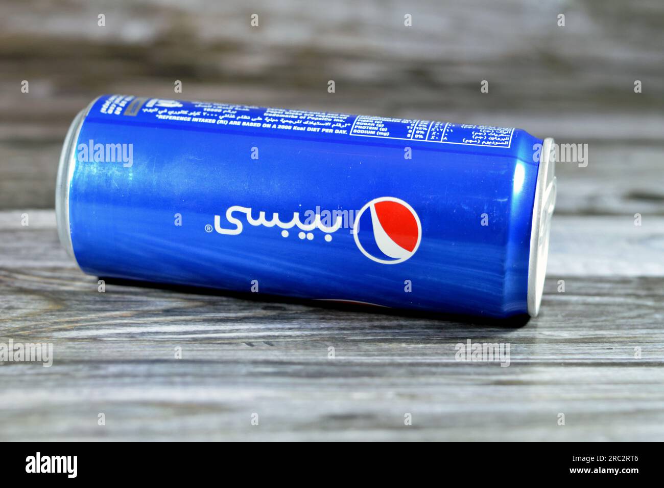 Cairo, Egypt, June 24 2023: Pepsi can, a Cola flavor plastic bottle, a ...
