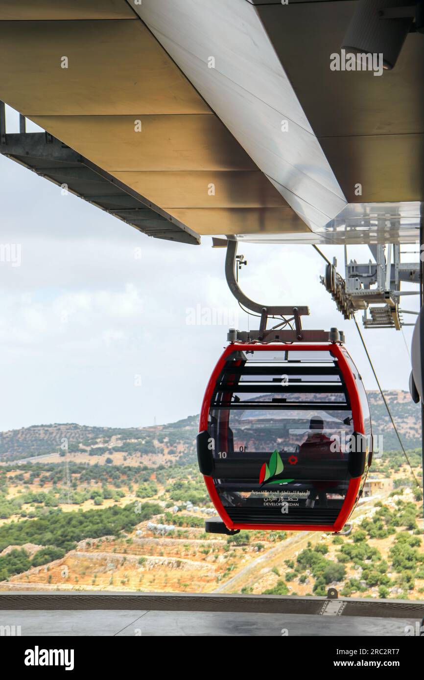 The starting station of the Ajloun cable car journey, Jordan, among the ...