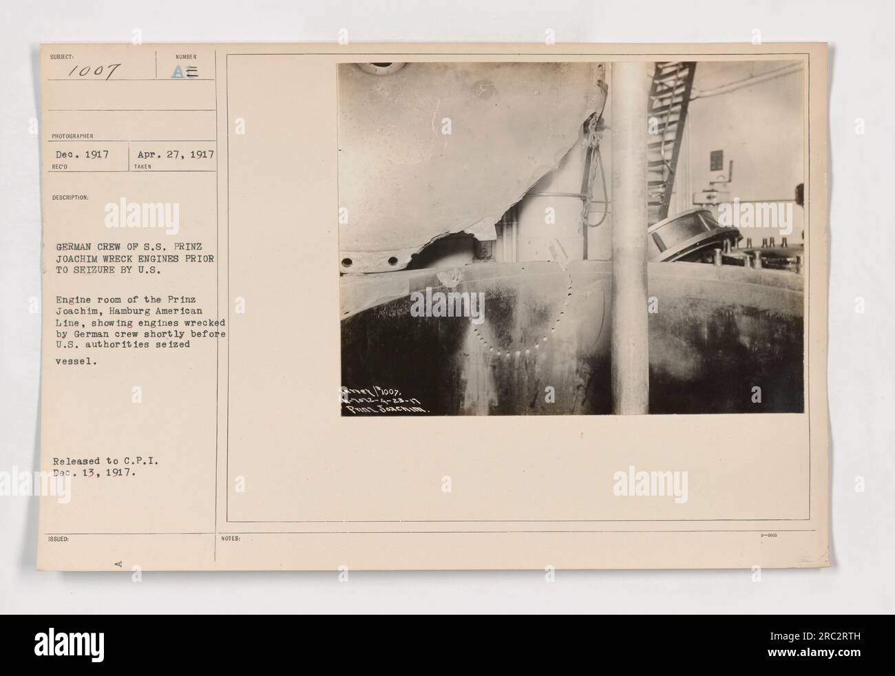 "Damaged German ship - The engine room of the Prinz Joachim, Hamburg ...