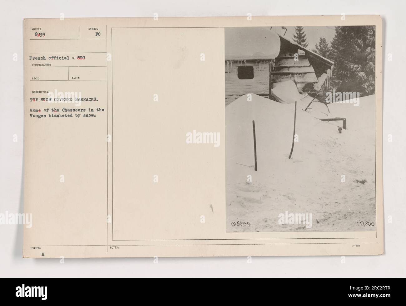 Snow-covered barracks NUMBER 6939, home to the Chasseurs in the Vosges ...