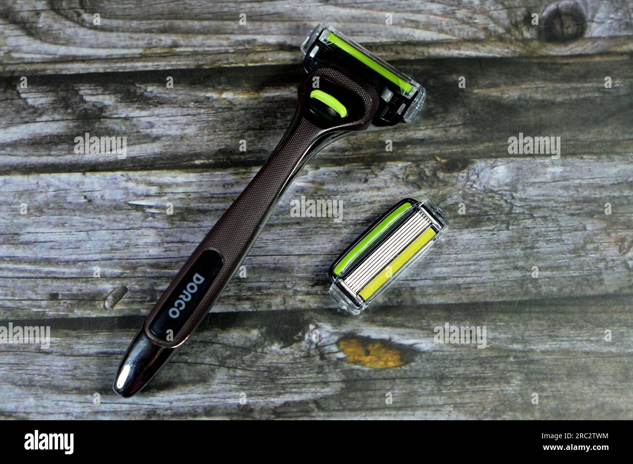Cairo, Egypt, July 5 2023: Dorco Pace 6 Pro for shaving comes with ...