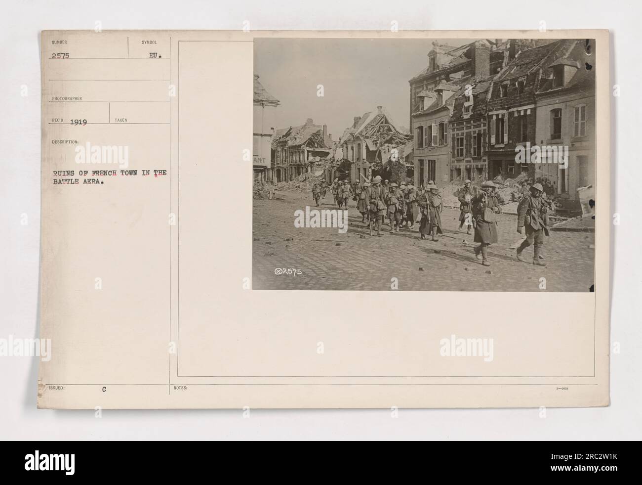 Ruins of a French town in the battle area during World War One. This ...