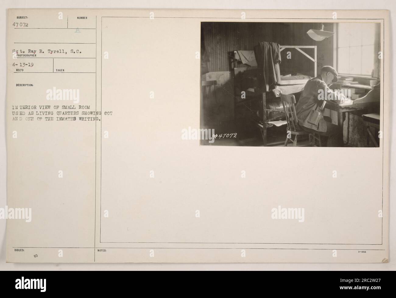 Interior view of a cramped living quarters during World War One ...