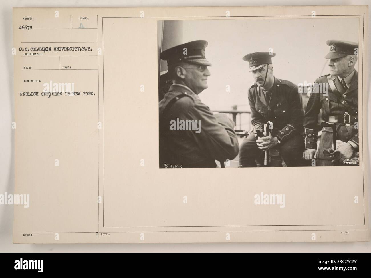 English officers in New York during World War One. This photograph was ...