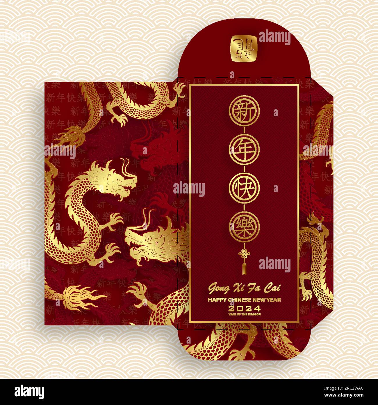 Chinese New Year 2024 Lucky Red Envelope Money Pocket On Color