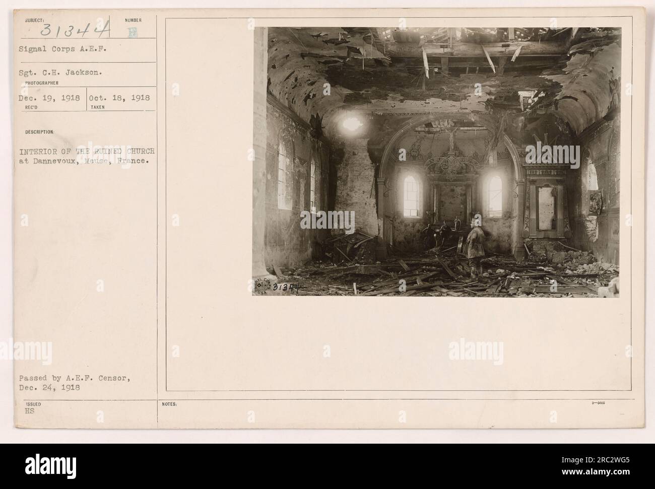 Interior of the ruined church at Dannevoux, Meuse, France. The ...