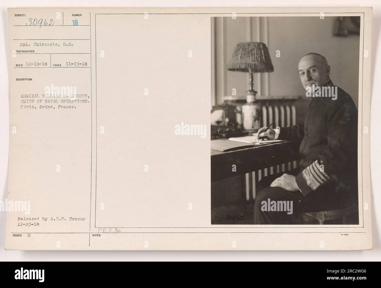 Cpl. Chircoats, S.S captures an image of Admiral William S. Benson ...