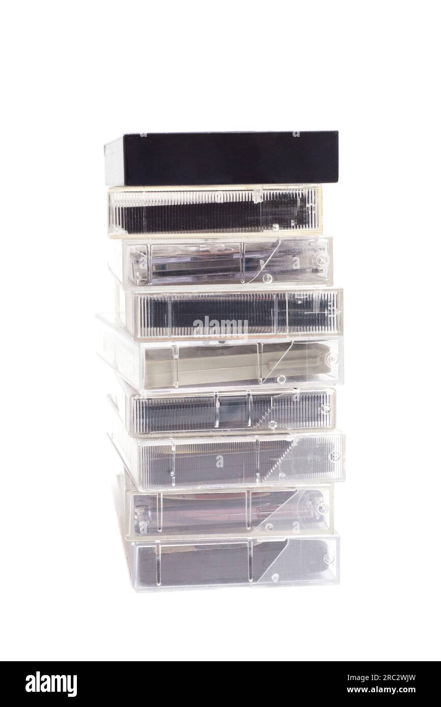 Stack of vintage audio cassettes isolated on white Stock Photo - Alamy