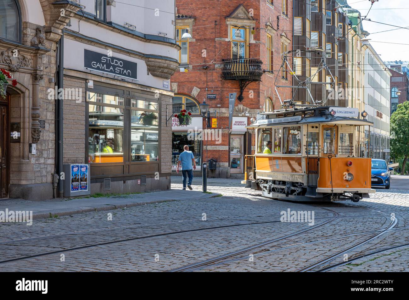 Historic tram from 1903 in the city center of Norrköping, Sweden. The ...