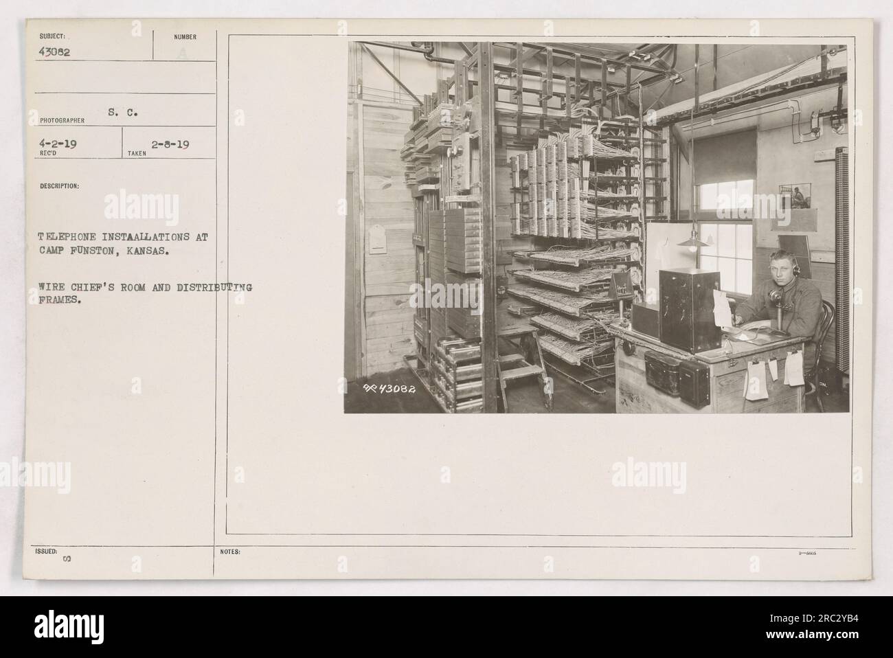 This photograph shows the telephone installations at Camp Funston ...