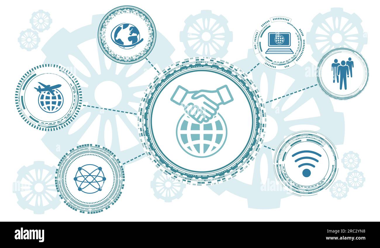 Concept of globalization with connected icons Stock Photo - Alamy