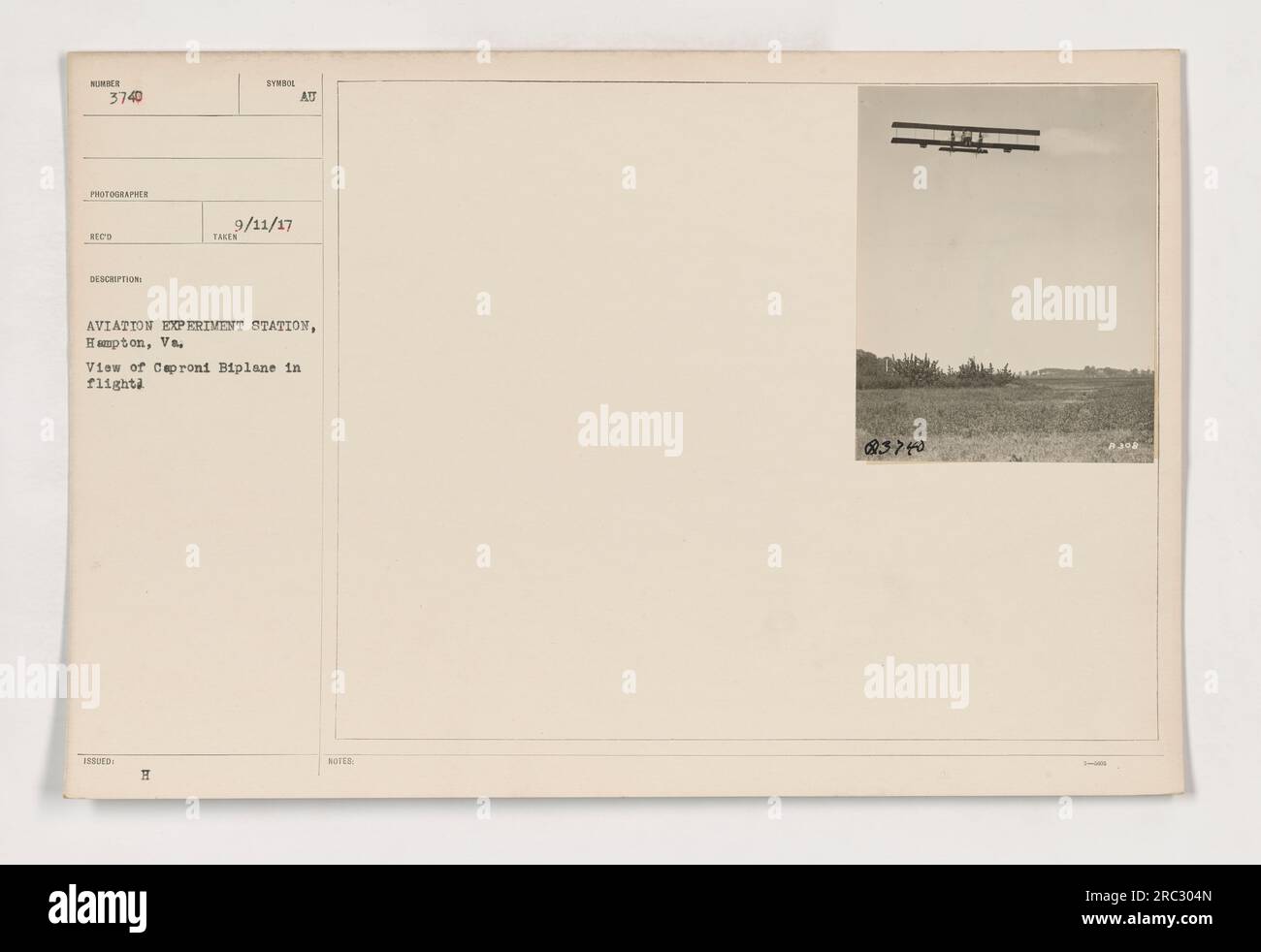Caproni Biplane in flight at the Aviation Experiment Station in Hampton ...