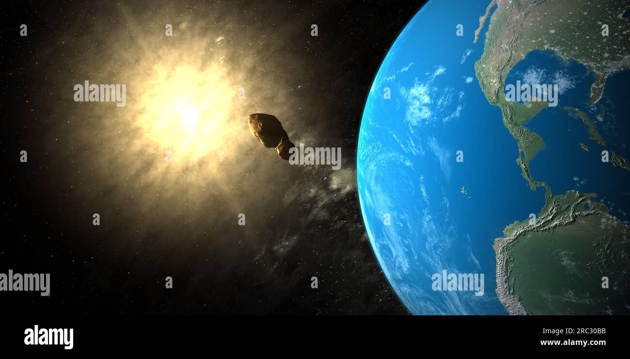 Toutatis asteroid very near of earth planet with the sun Stock Photo ...
