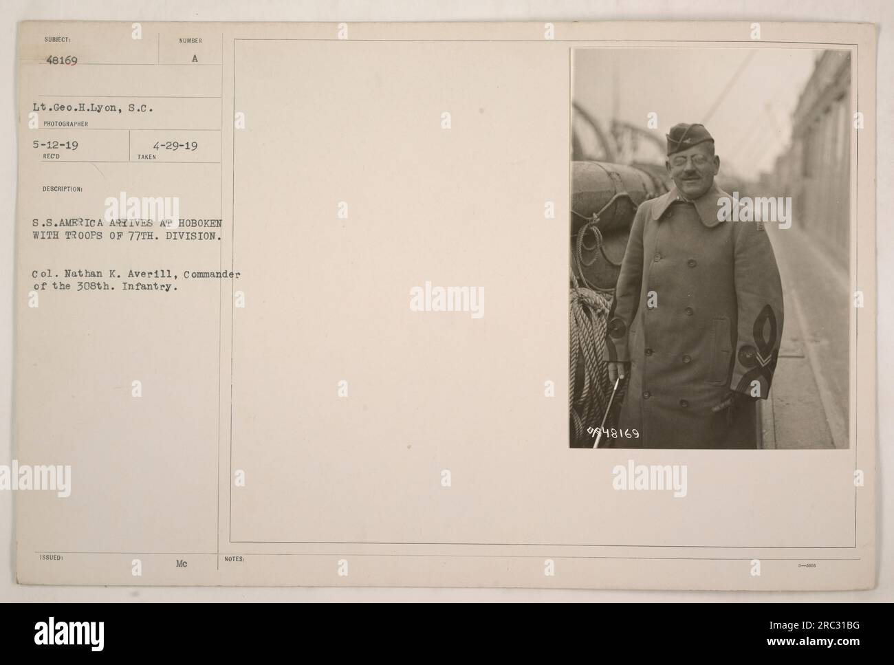 S.S. America arriving in Hoboken with troops from the 77th Division ...