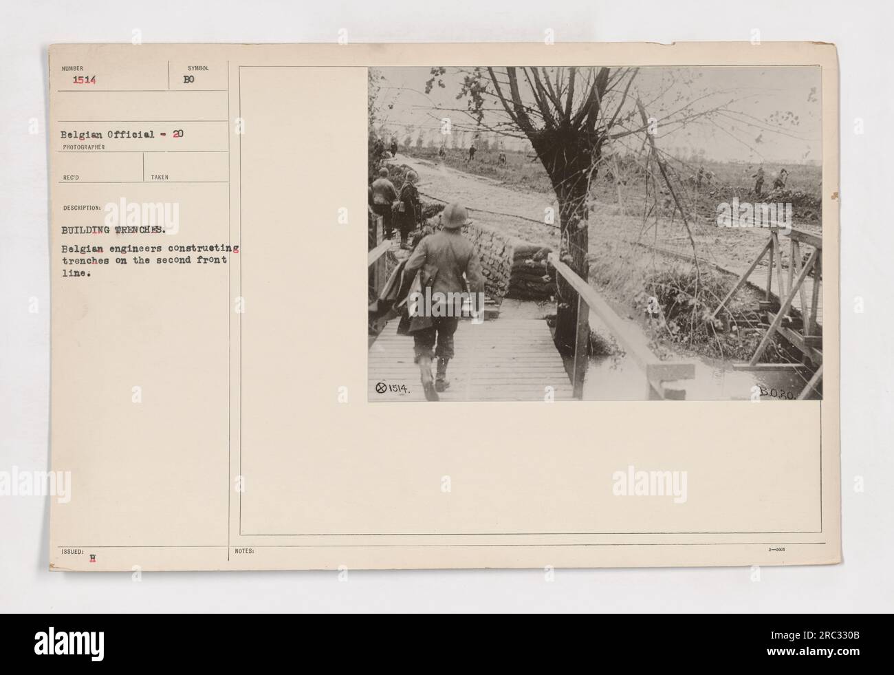 Belgian engineers construct trenches on the second front line during ...