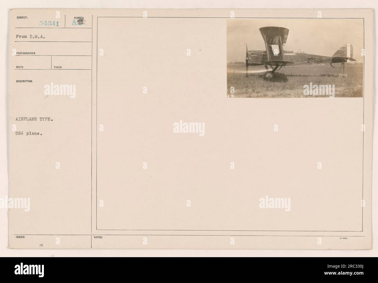 A DH4 plane captured in a photograph taken by the D.M.A. photographer ...