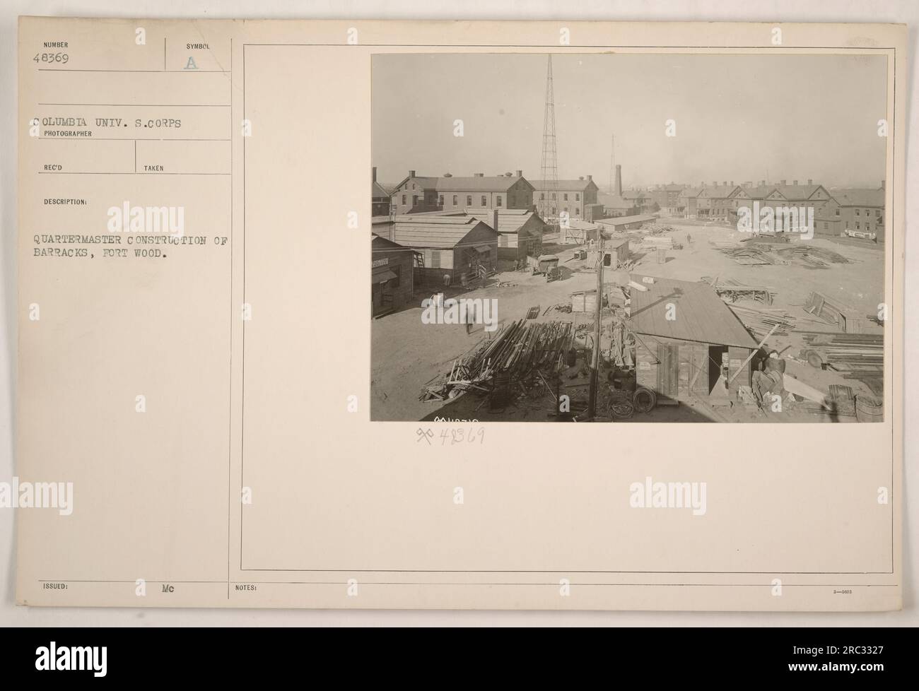Quartermaster overseeing the construction of barracks at Fort Wood ...