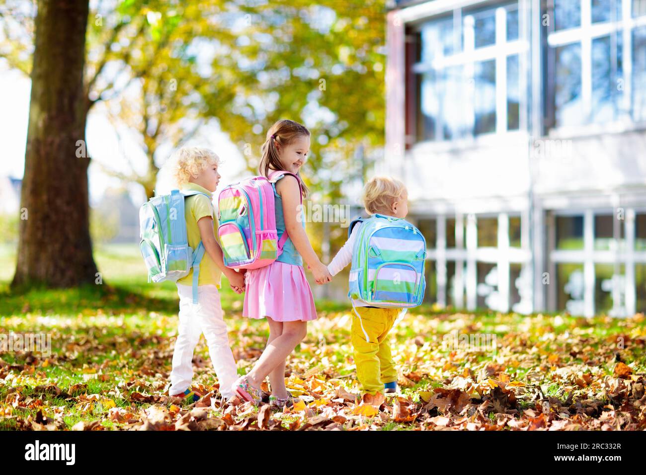 Children go back to school. Start of new school year after summer ...