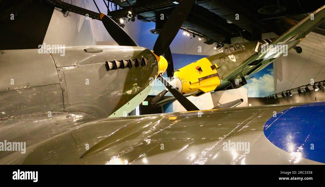 Supermarine Spitfire Mk.IX legendary World War 2 British fighter plane with a Messerschmitt Bf ...