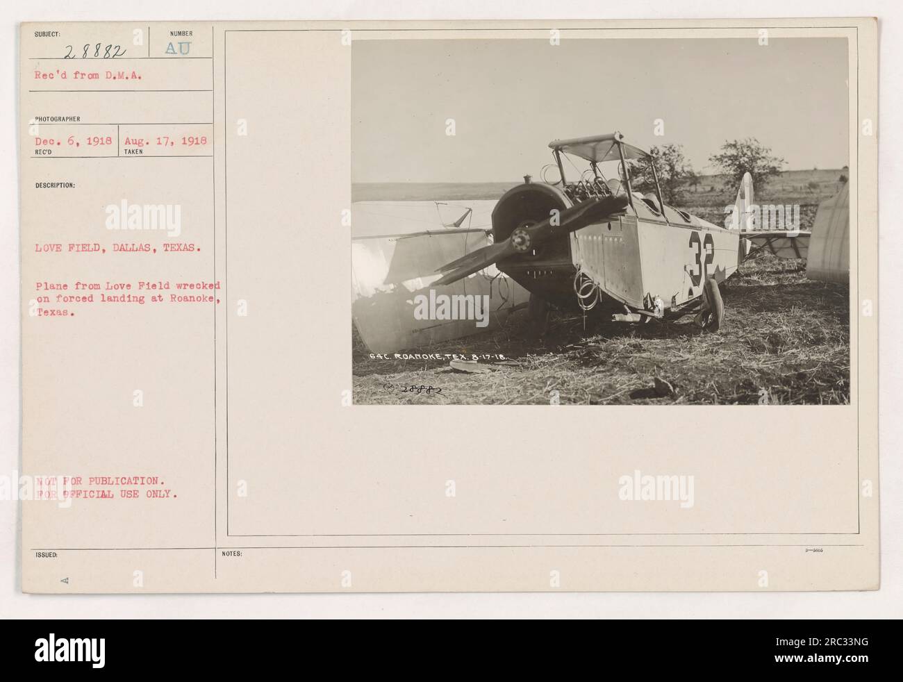 "The photograph shows a wrecked plane from Love Field in Dallas, Texas ...