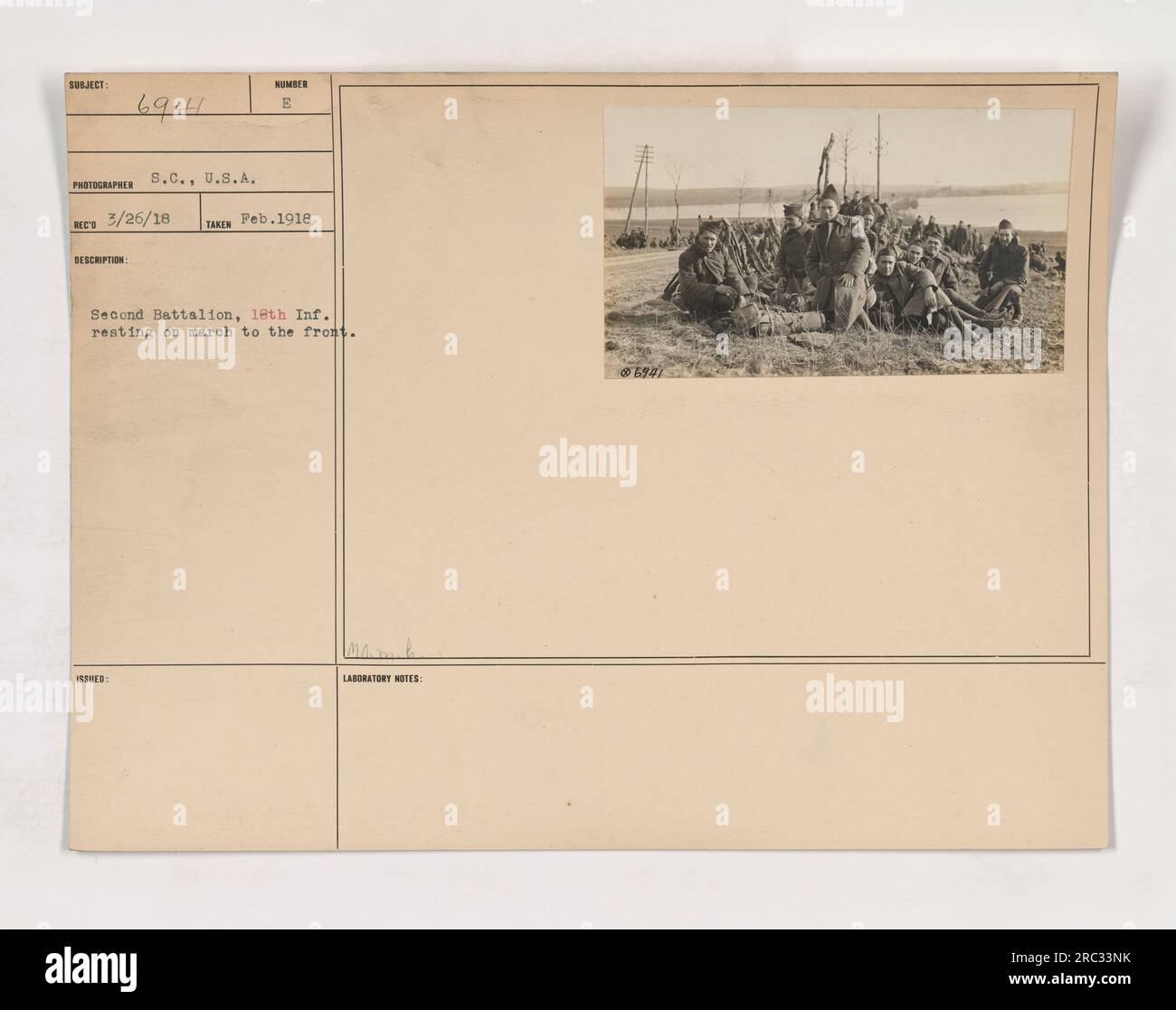 The image shows the Second Battalion of the Eighteenth Infantry resting ...