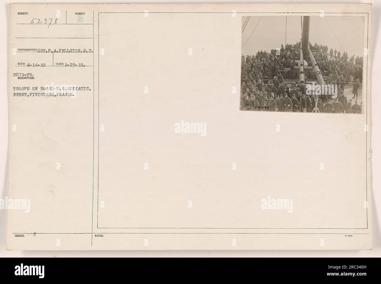 Troops being transported on the S.S. Adriatic in Brest, Finistere ...