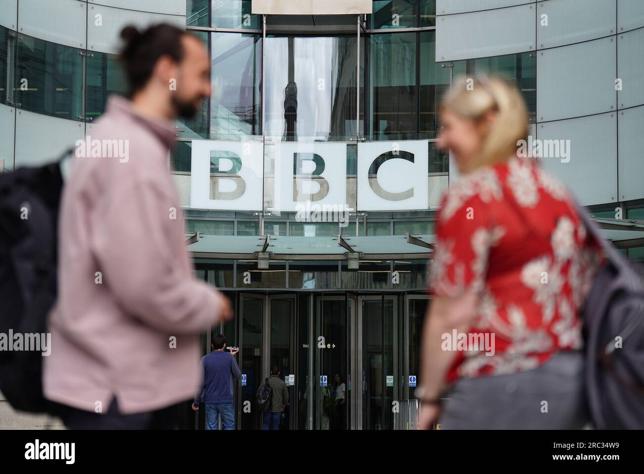 Signage outside BBC Broadcasting house, in central London, after a male presenter was suspended ...