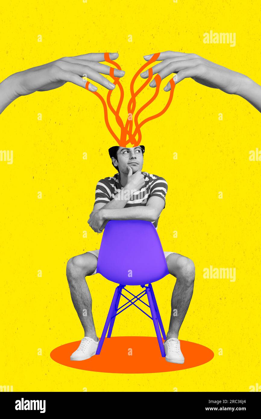 Vertical collage psychedelic mind control marionette puppet doll man ...