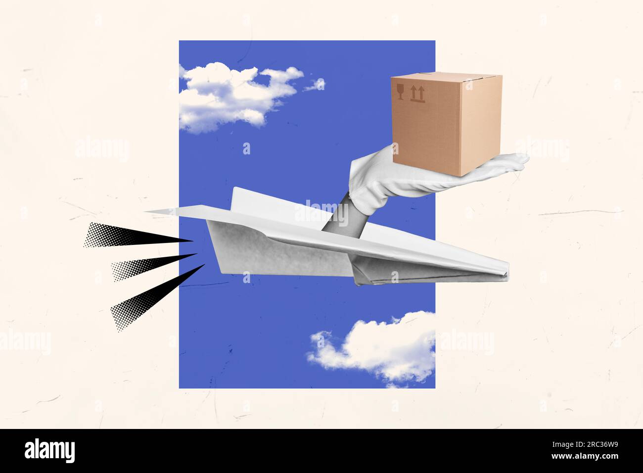 Image sketch picture collage of paper plane delivering supply ...