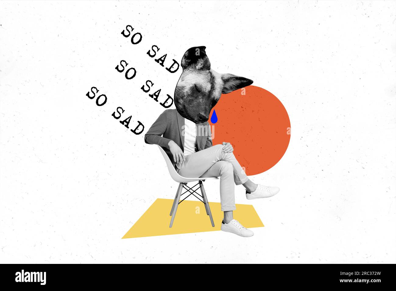 Creative composite illustration photo collage of headless sad man with ...