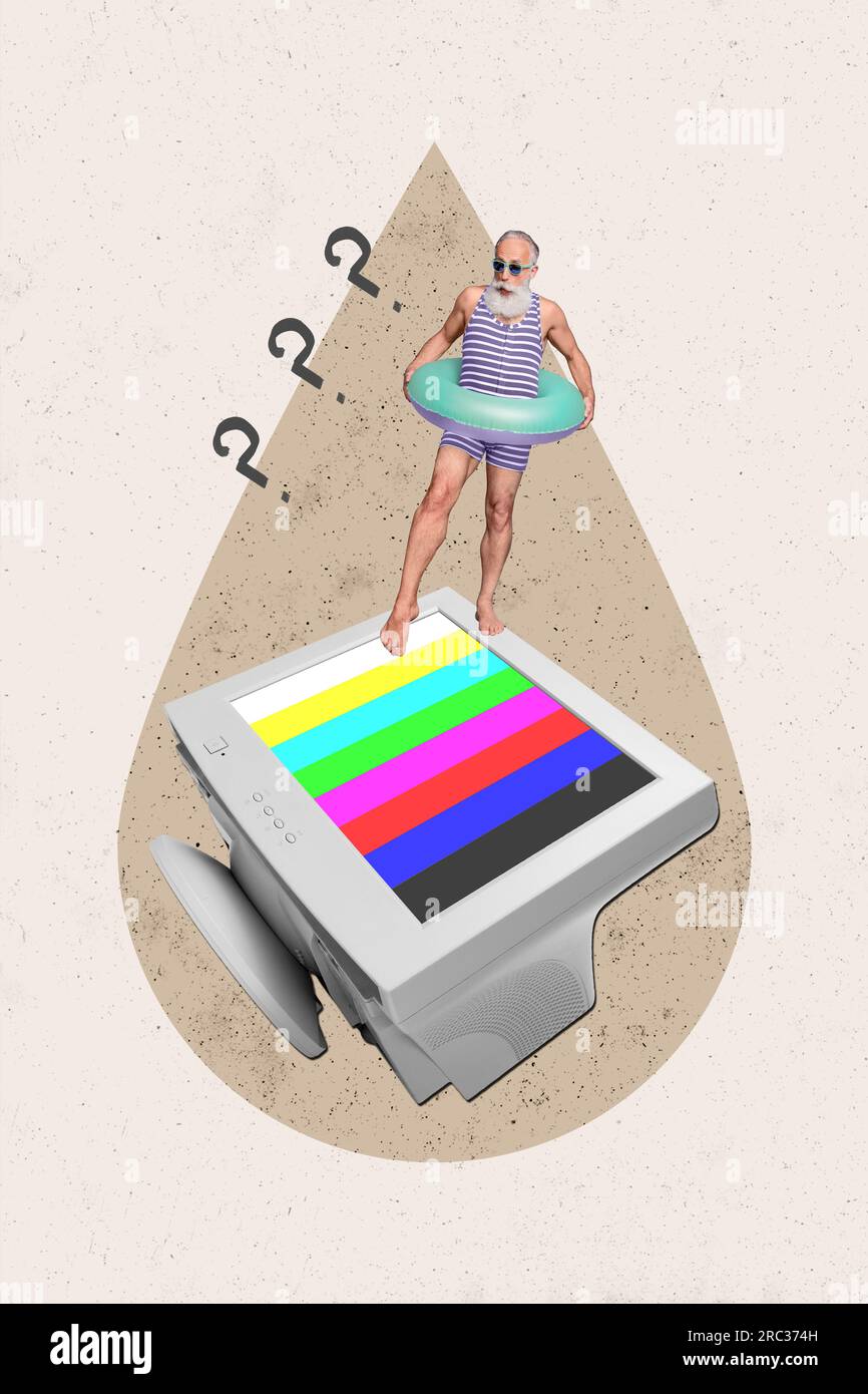 Vertical abstract composite photo collage of senior man stand on old ...